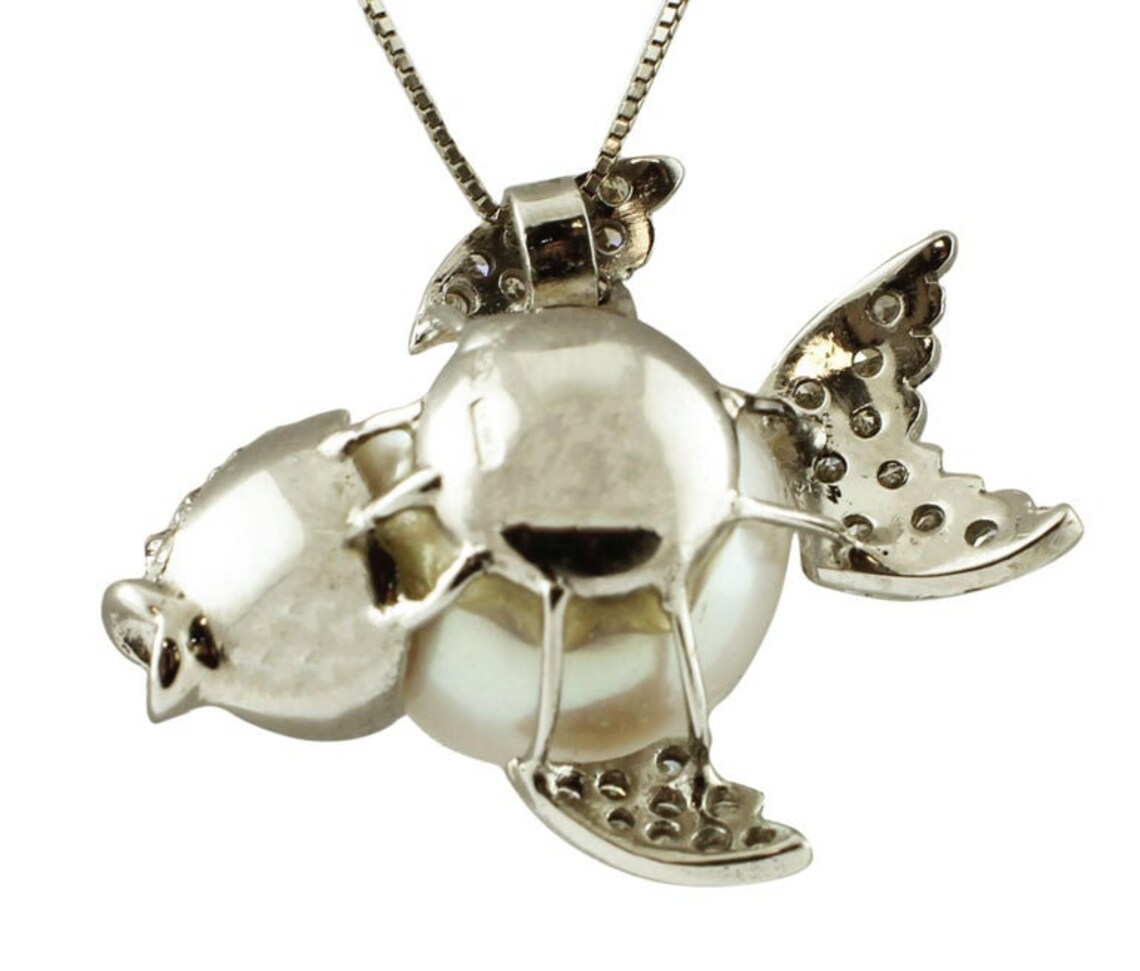 Ancient Handcrafted Fish Shaped Pendant Diamonds, Ruby, South Sea Pearl ...