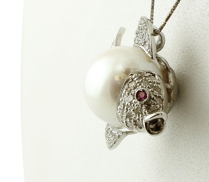 Ancient Handcrafted Fish Shaped Pendant Diamonds, Ruby, South Sea Pearl ...