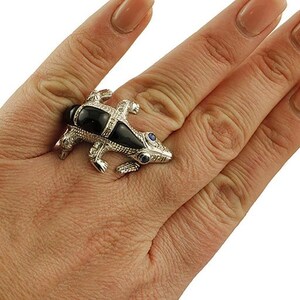 Diamonds Blue Sapphires Onyx White Gold Lizard Animal - Etsy