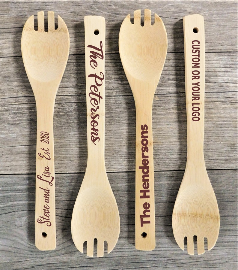 Engraved Bamboo Spork Wooden Spork Bamboo Spork | Etsy