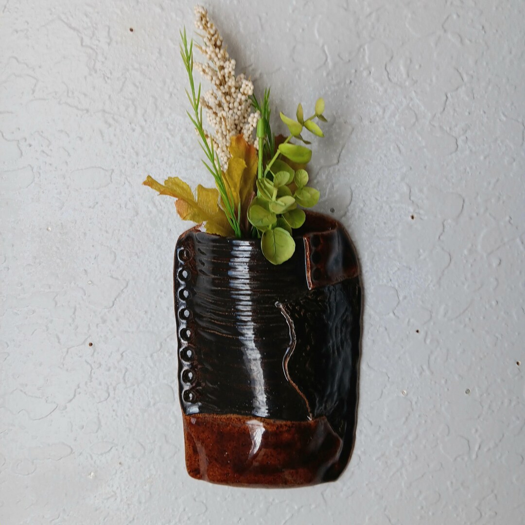 Ceramic Wall Pocket, Stoneware Wall Planter, Air Fern Holder, Wall Vase ...