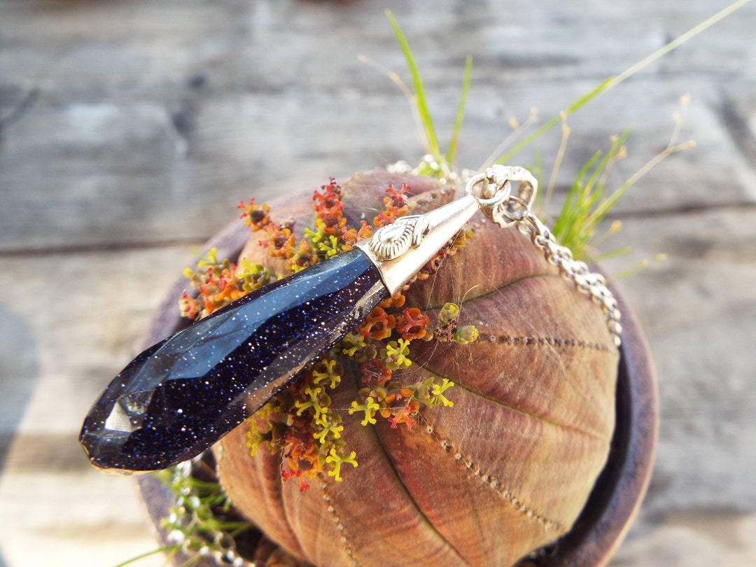 Sterling Silver Blue Sandstone Pendant Locket Jewelry Handmade Crystal ...