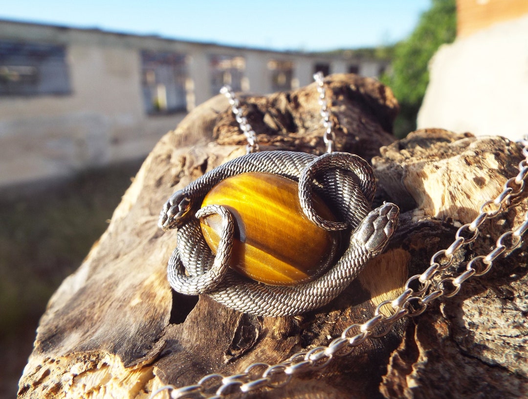 Sterling Silver Double Snake Tigers Eye Pendant Uroboros Ouroboros ...