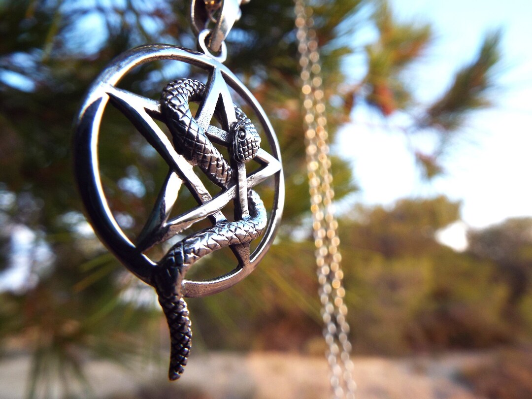 Sterling Silver Pentagram Snake Pendant Handmade Jewelry - Etsy