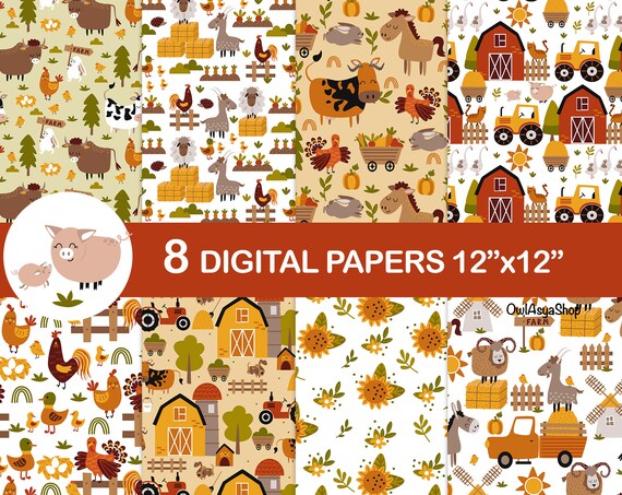 Farm Animals Digital Paper Farm Paper Pack Animal Seamless | Etsy
