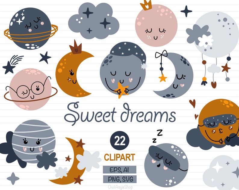 Moon clipart Good night svg Moon svg Sweet dreams Planet clipart sleep ...