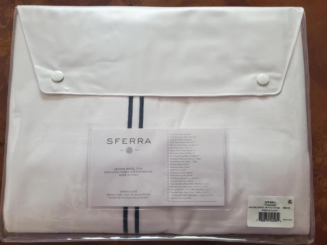 Sferra Grande Hotel Collection Duvet Cover Full/queen White/navy - Etsy