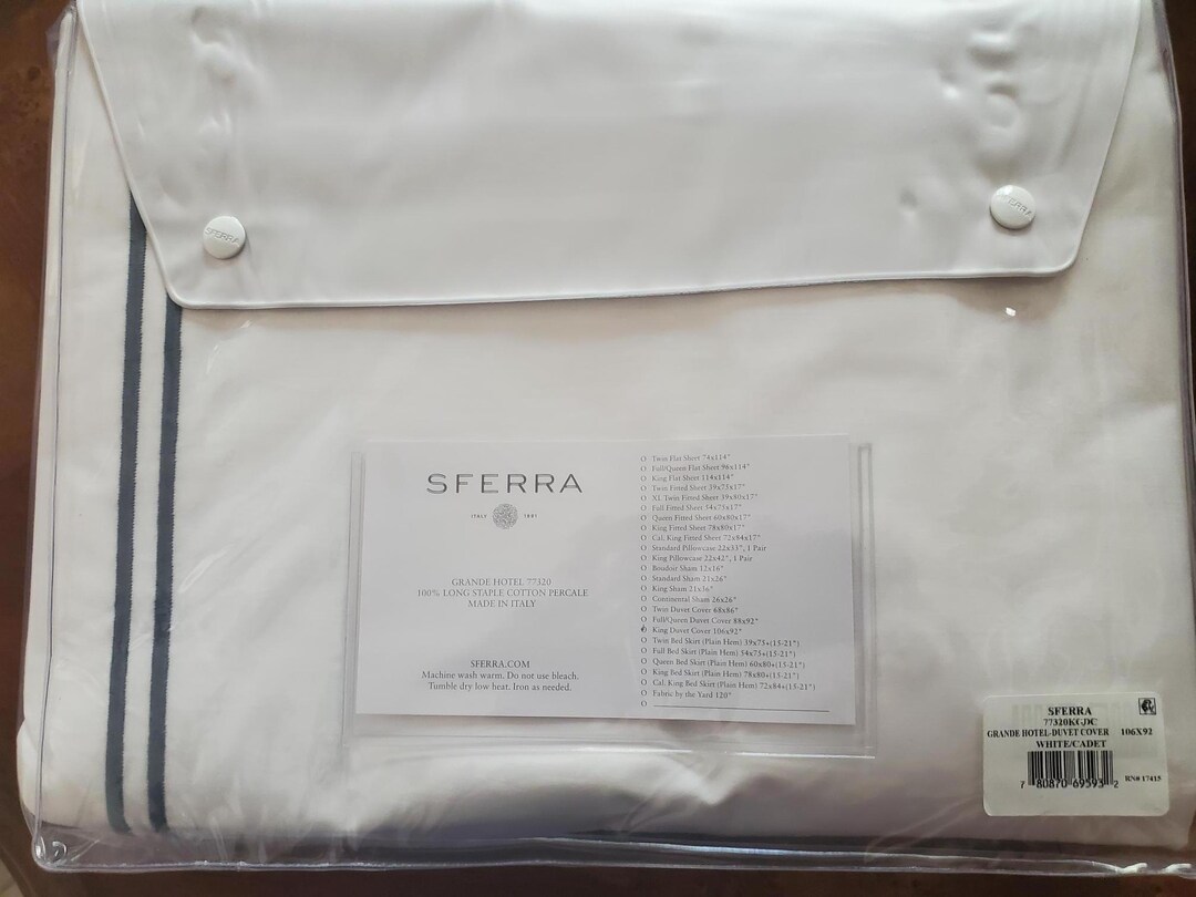 Sferra Grande Hotel Collection Duvet Cover King White/cadet - Etsy