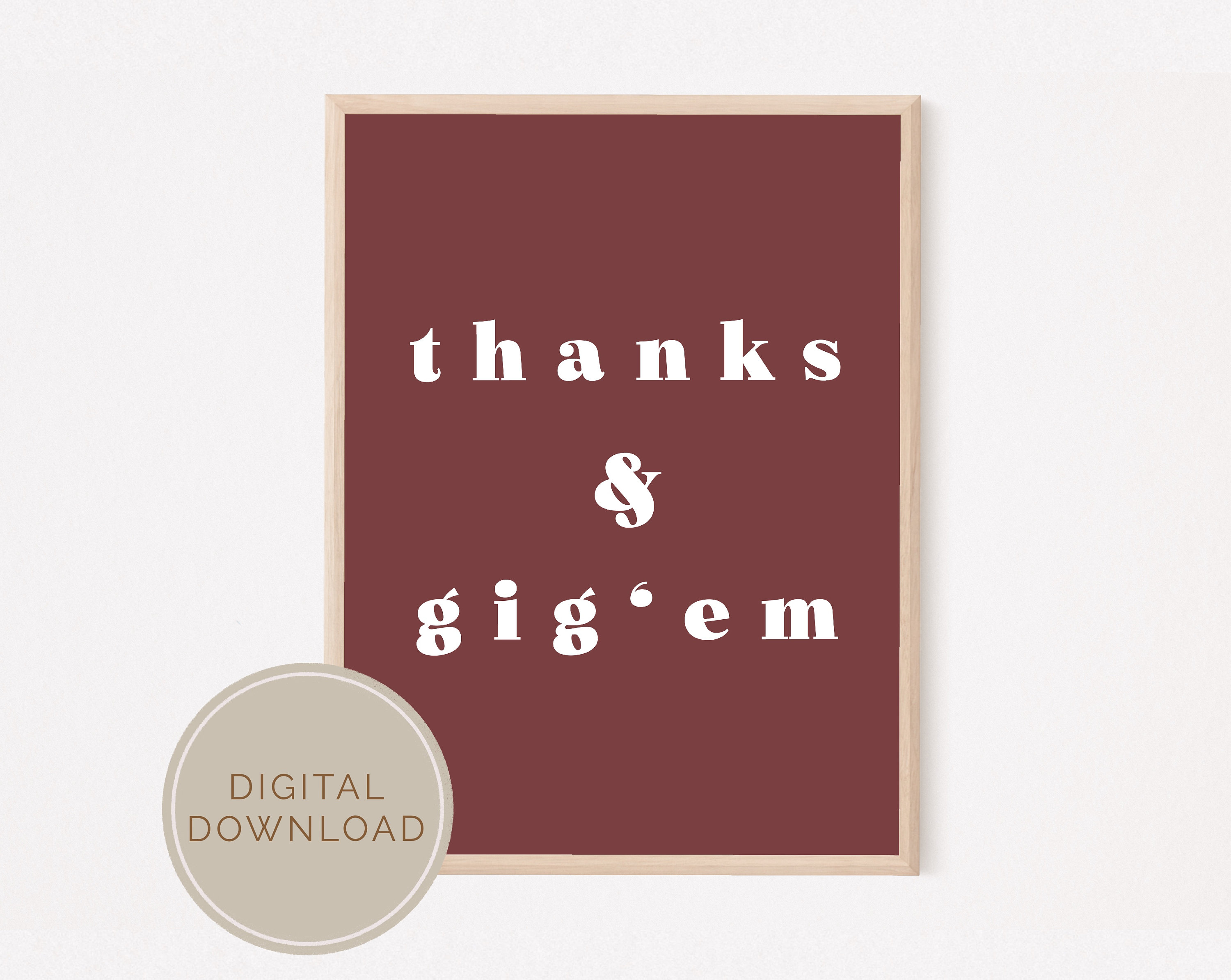 Aggie Wall Art | Thanks and Gig Em Sign | Texas A&M Typography Print ...