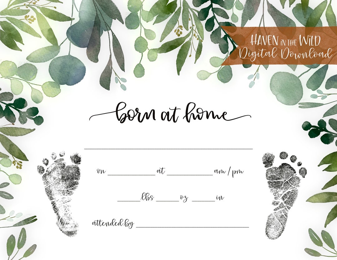 Boho Homebirth Certificate for Footprints and Birth Stats | Born at ...