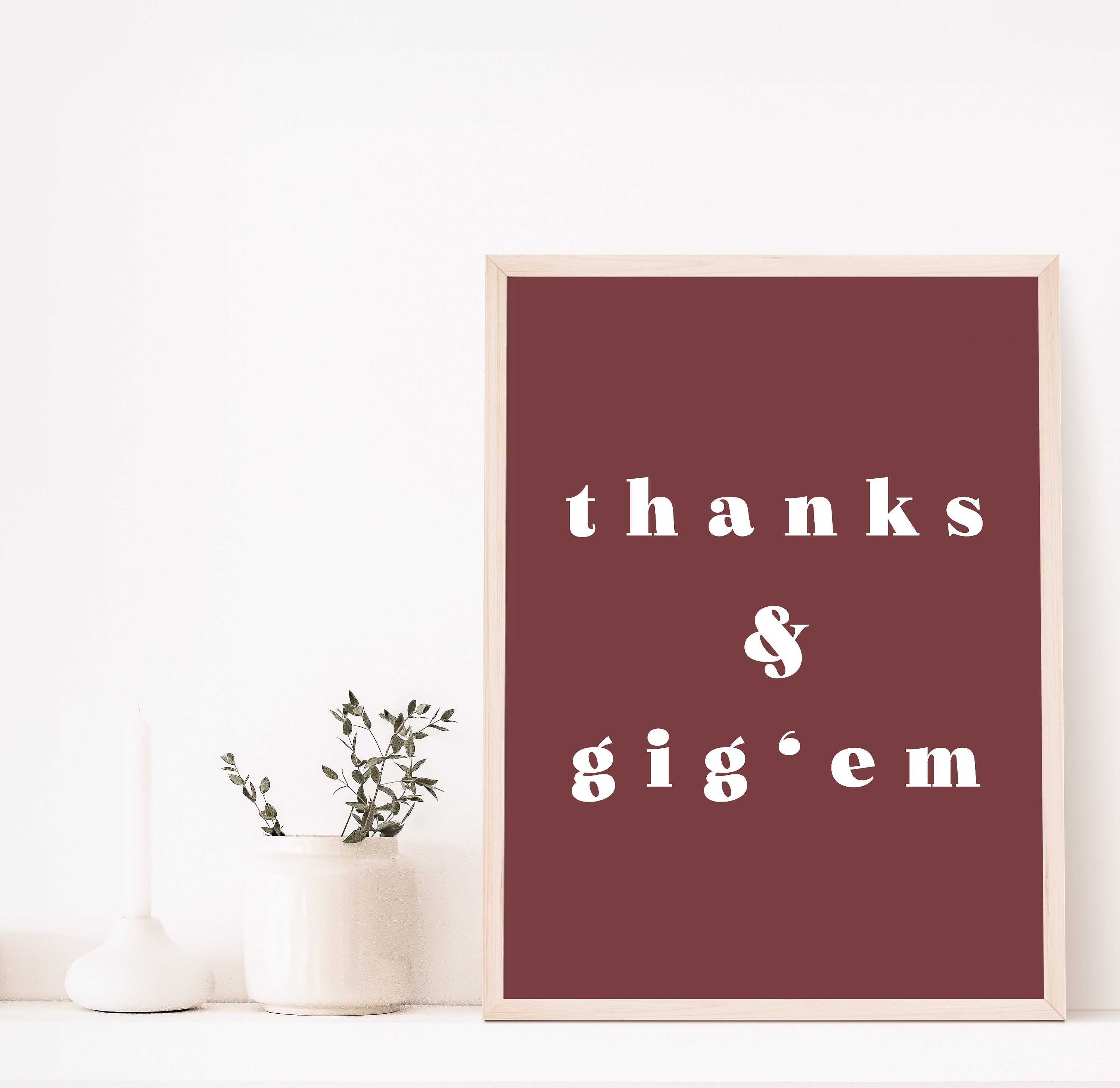 Aggie Wall Art | Thanks and Gig Em Sign | Texas A&M Typography Print ...