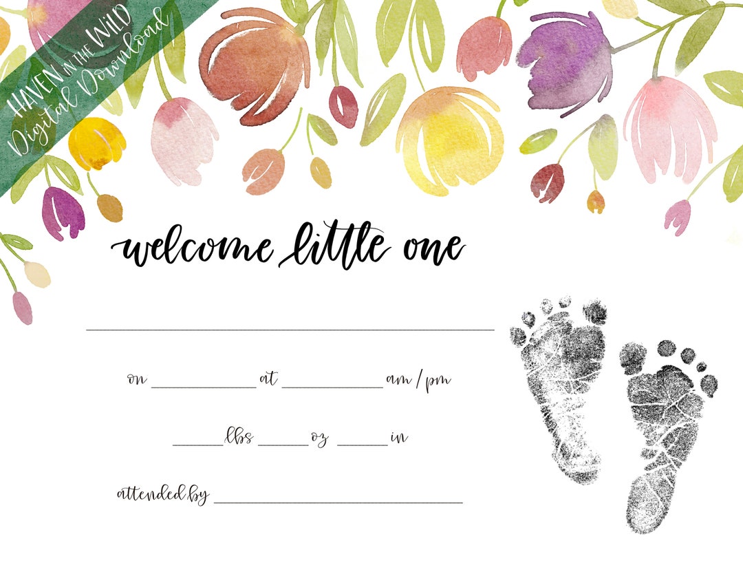Hospital Birth Certificate Newborn Footprint Keepsake Baby Statistics ...