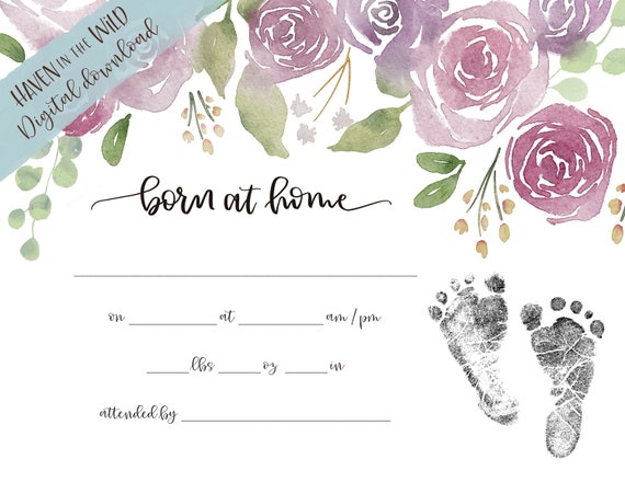 Homebirth Certificate for Footprints Birth Stats Born at | Etsy