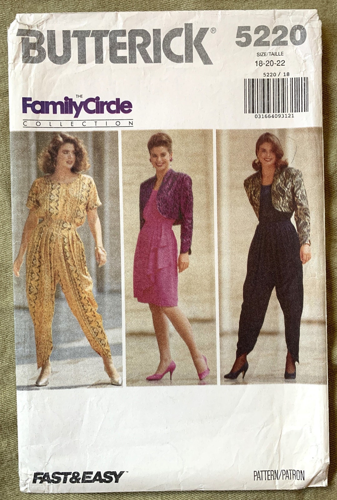 Vintage 1990's Butterick Pattern 5220, Family Circle, Misses' Jacket ...