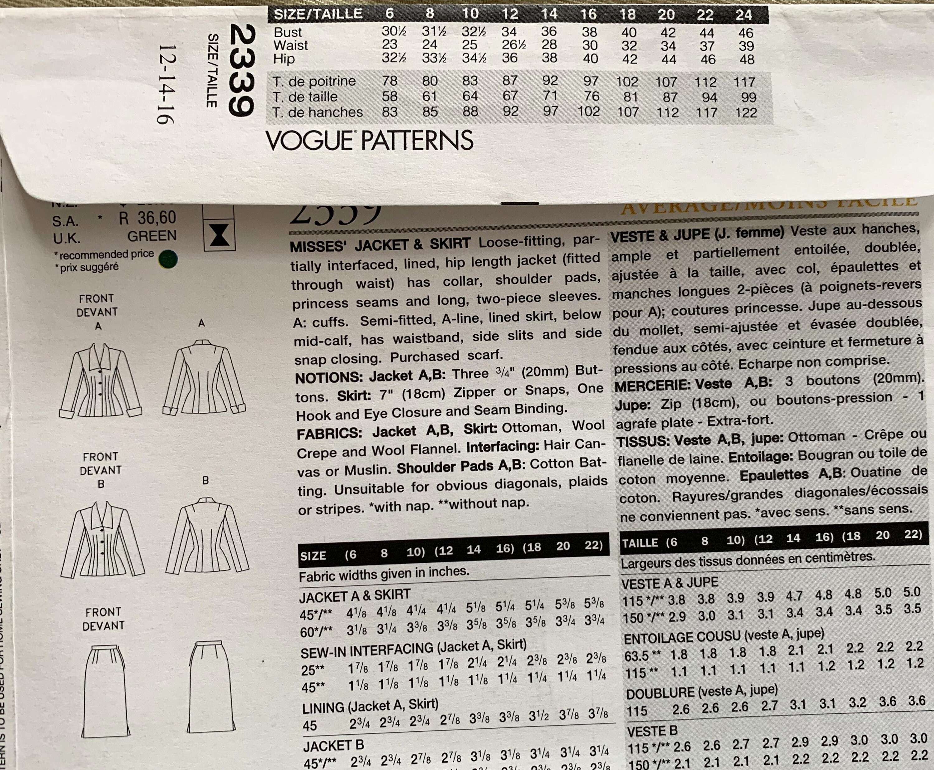 Vogue Vintage Model Pattern 2339, Original 1948 Design, Misses' Jacket ...