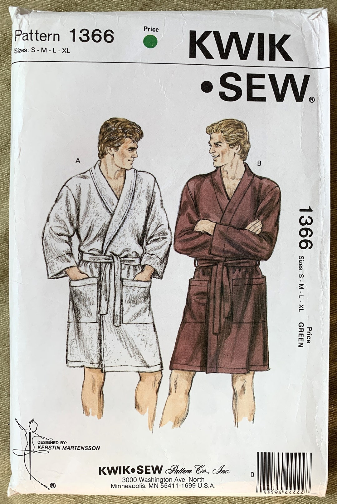 Vintage 1980's Kwik Sew Pattern 1366, Men's Robe, UNCUT, Size S-M-L-XL ...