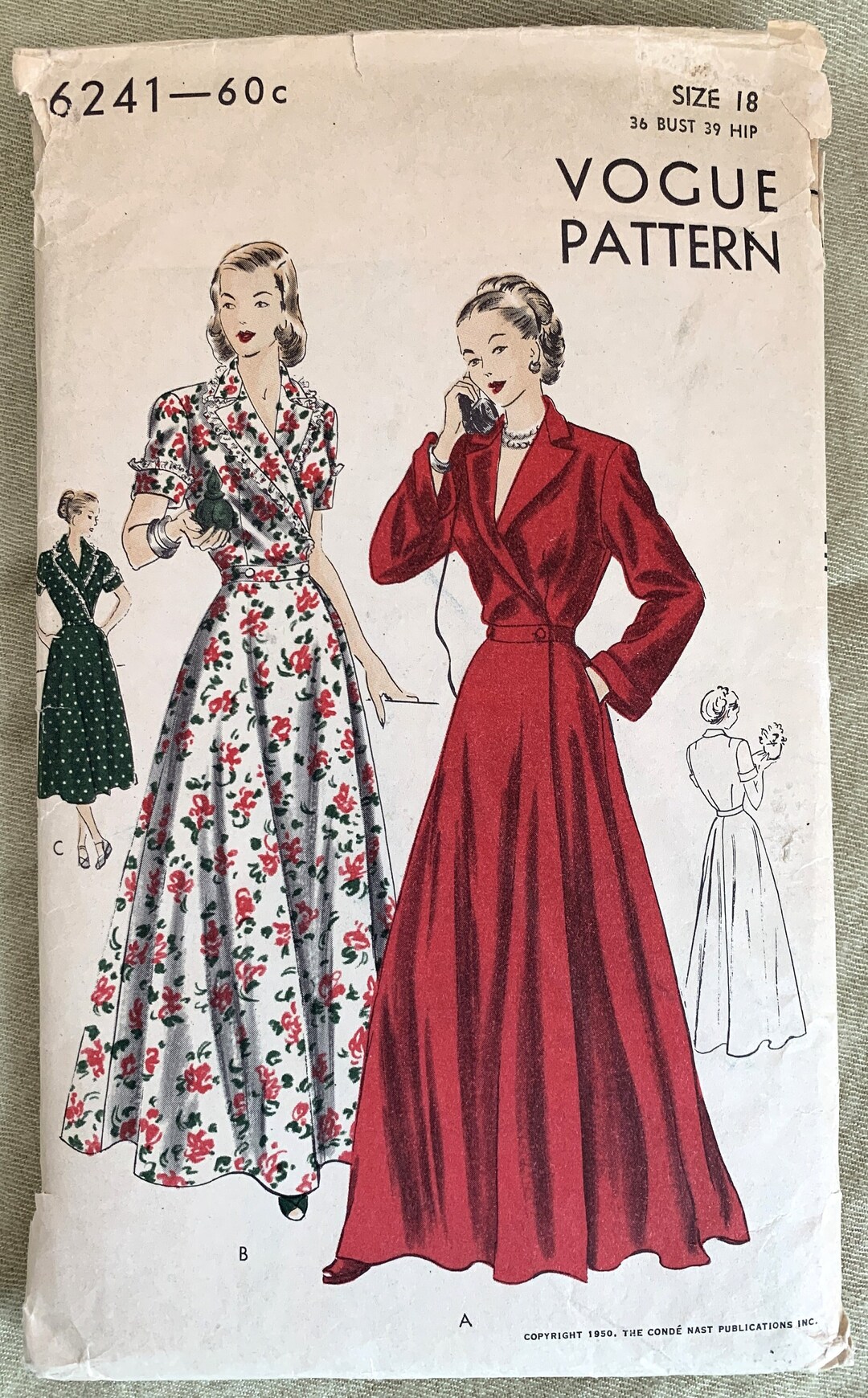 RARE Vintage 1940's Vogue Pattern 6241, Housecoat, CUT, Size 18 - Etsy