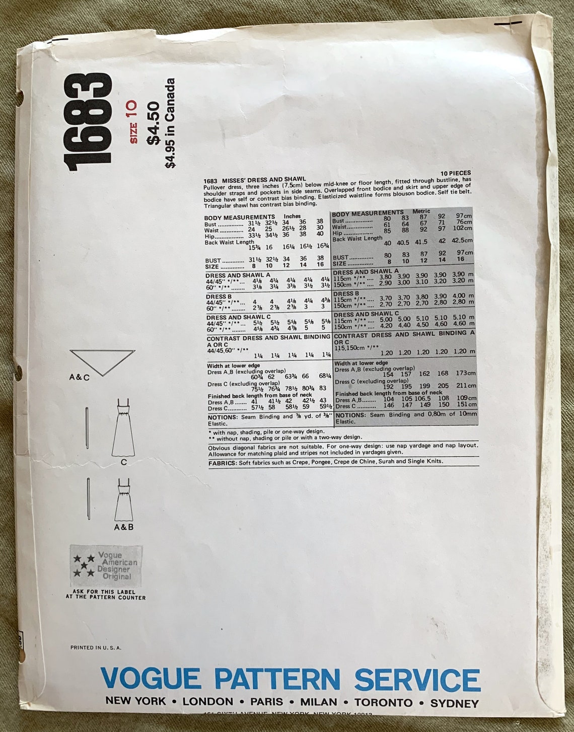 Vintage 1970's Vogue Pattern 1683, Vogue American Designer, Jerry ...