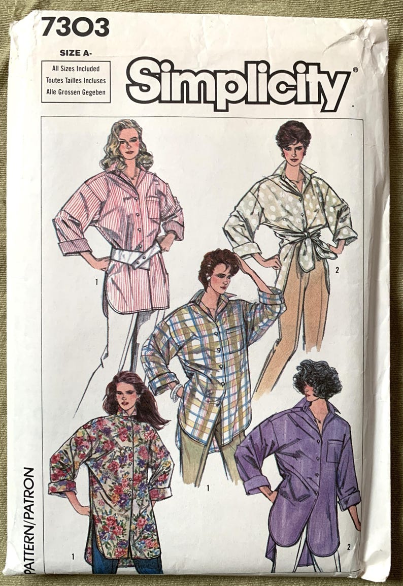 Vintage 1980's Simplicity Pattern 7303, Misses' Shirt, CUT, Size A - Etsy