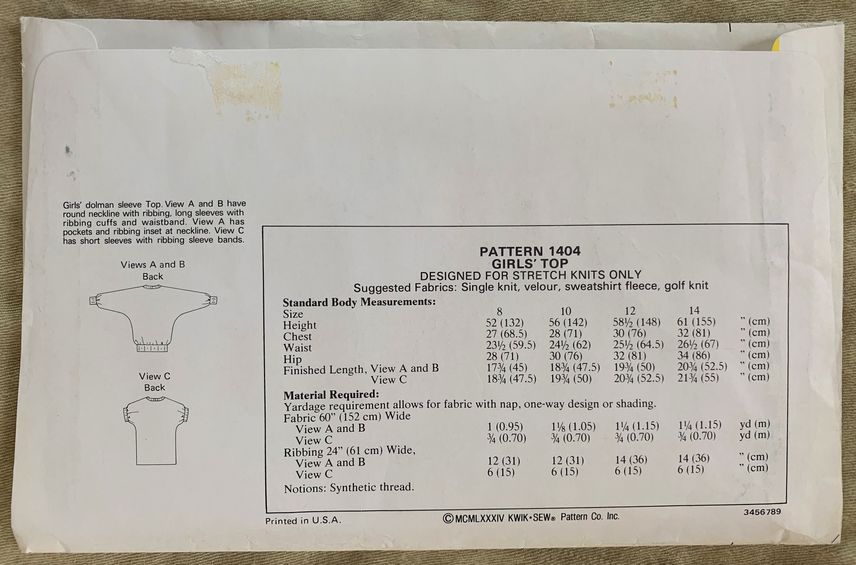 Vintage Kwik Sew Pattern 1403/1404, Girls' Top, UNCUT, Size 4-5-6-7 or ...