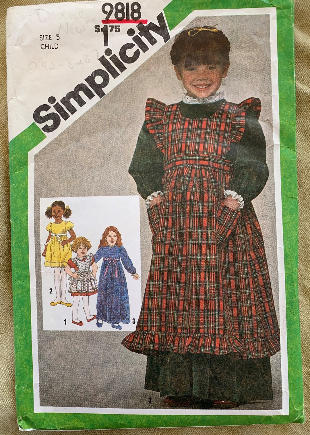 Vintage Simplicity Pattern 9818, Girls' Dress/pinafore, CUT, Size 5 - Etsy