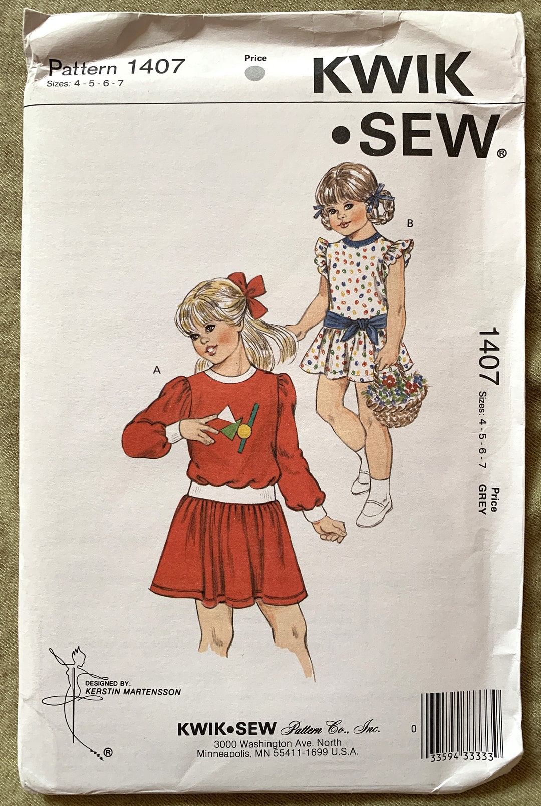 Vintage 1980's Kwik Sew Pattern 1407, Girl's Dress, UNCUT, Size 4-5-6-7 ...