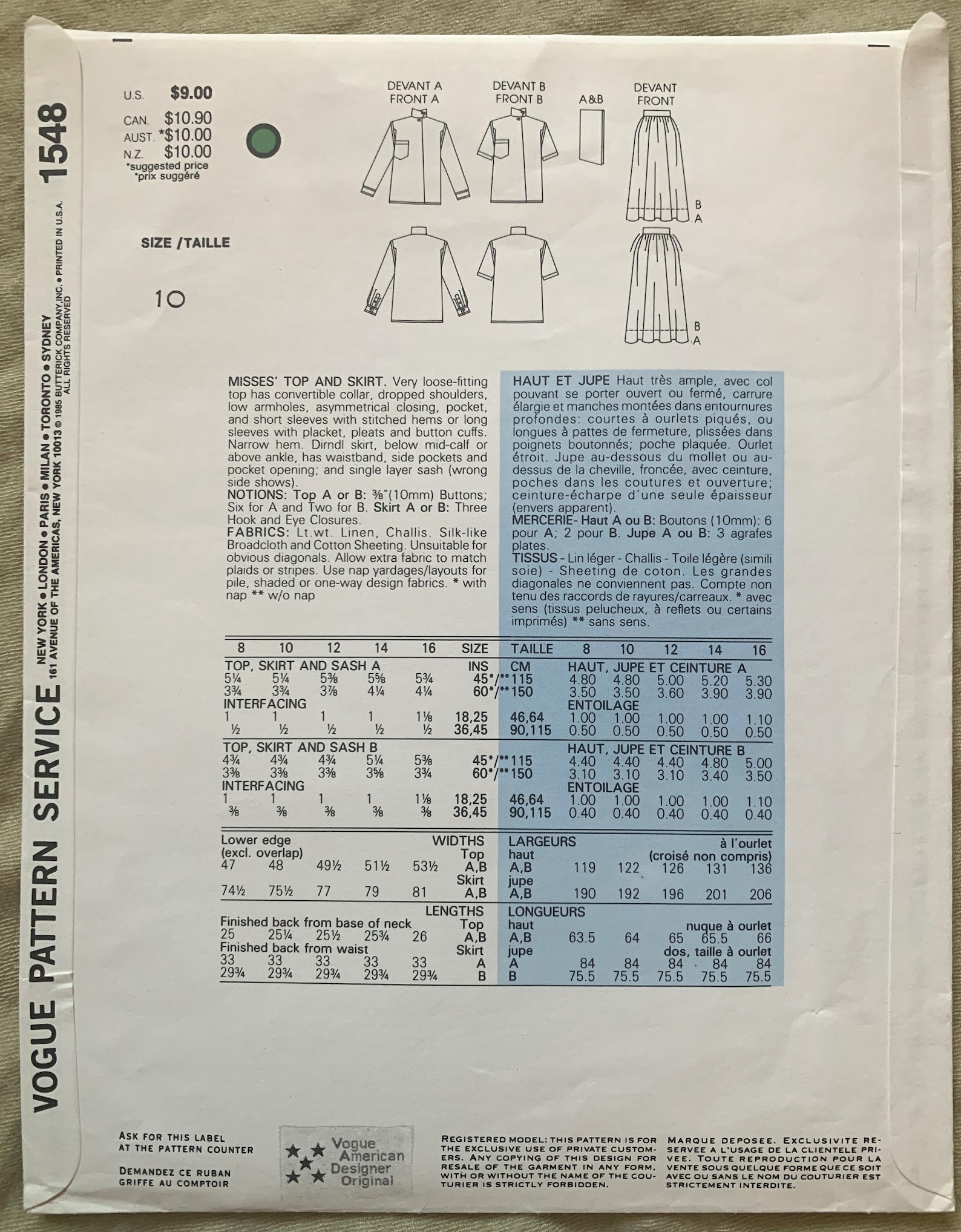 Vintage 1980's Vogue Pattern 1548, Vogue American Designer, Ralph ...