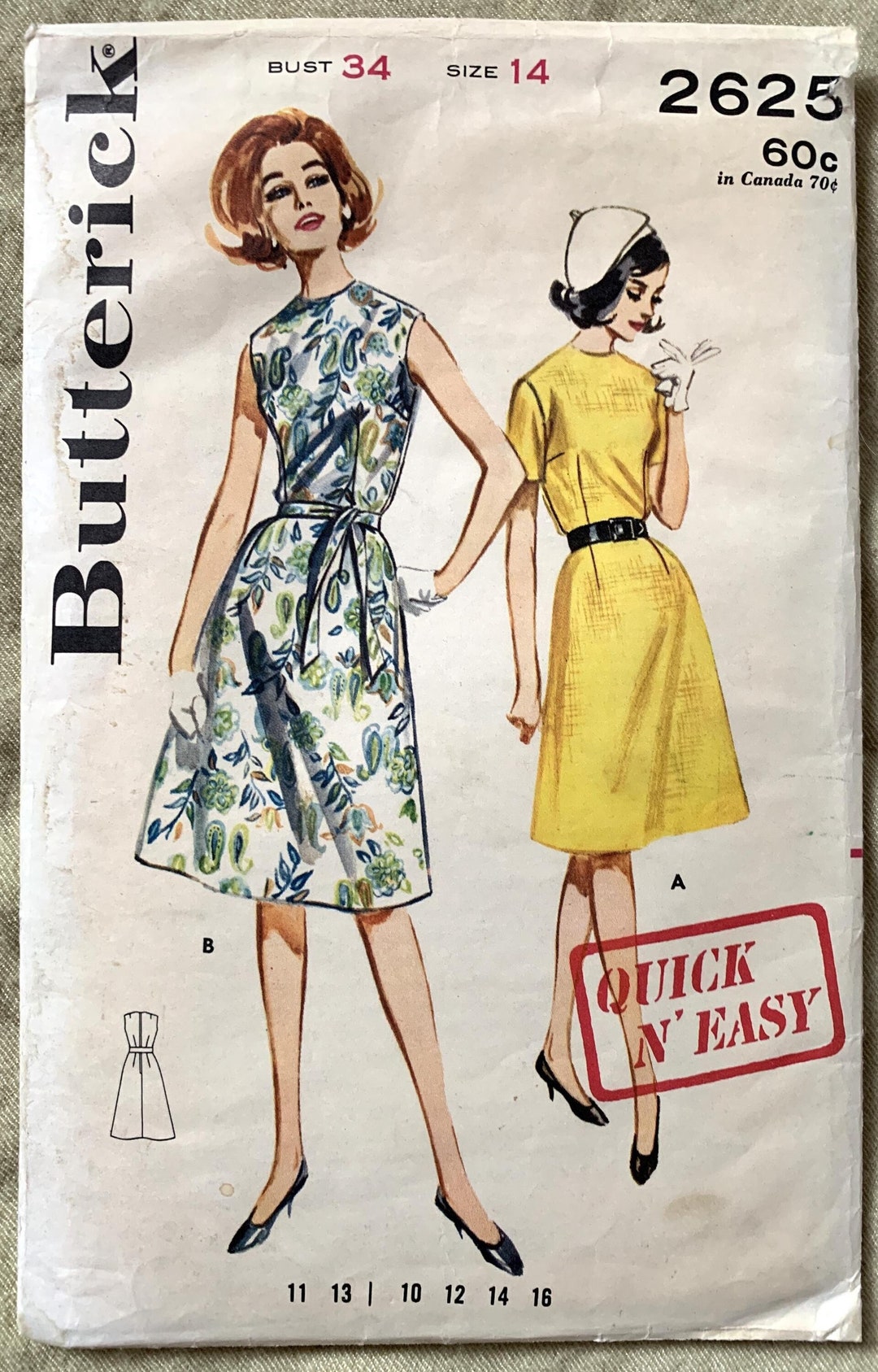 Vintage 1960's Butterick Pattern 2625, Misses' Quick and Easy Dress ...