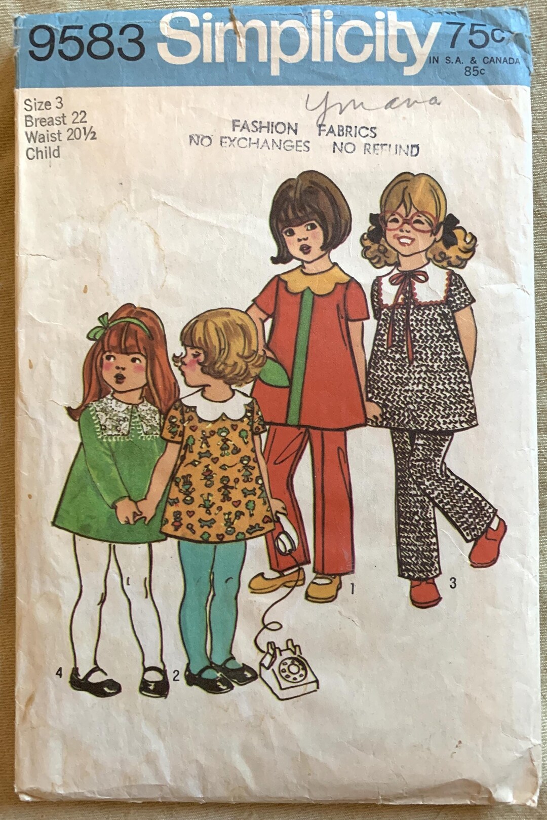 Vintage 1970's Simplicity Pattern 9583, Toddler's Dress and Pants, CUT ...