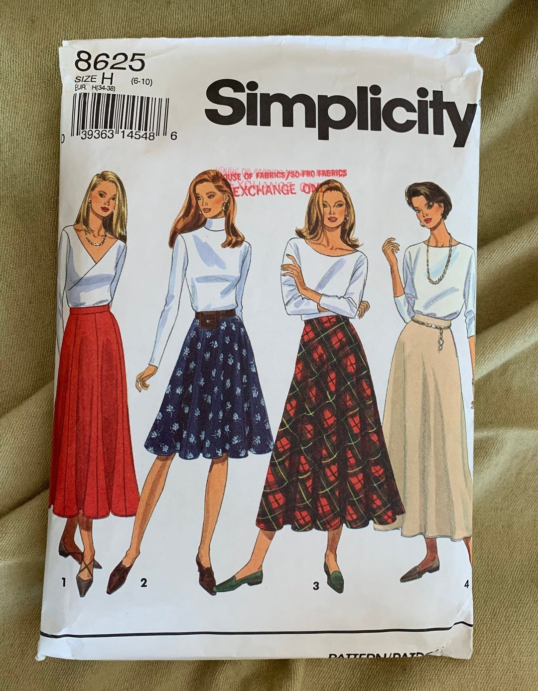 Vintage 1990's Simplicity Pattern 8625, Misses' Skirts, Size H (6-10 ...
