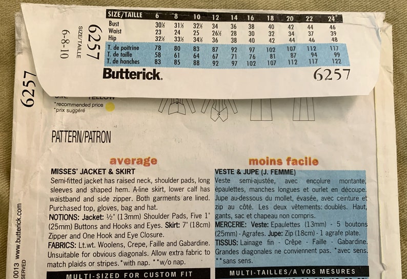Vintage 1990's Butterick Retro '48 Pattern 6257, Misses' Jacket and ...