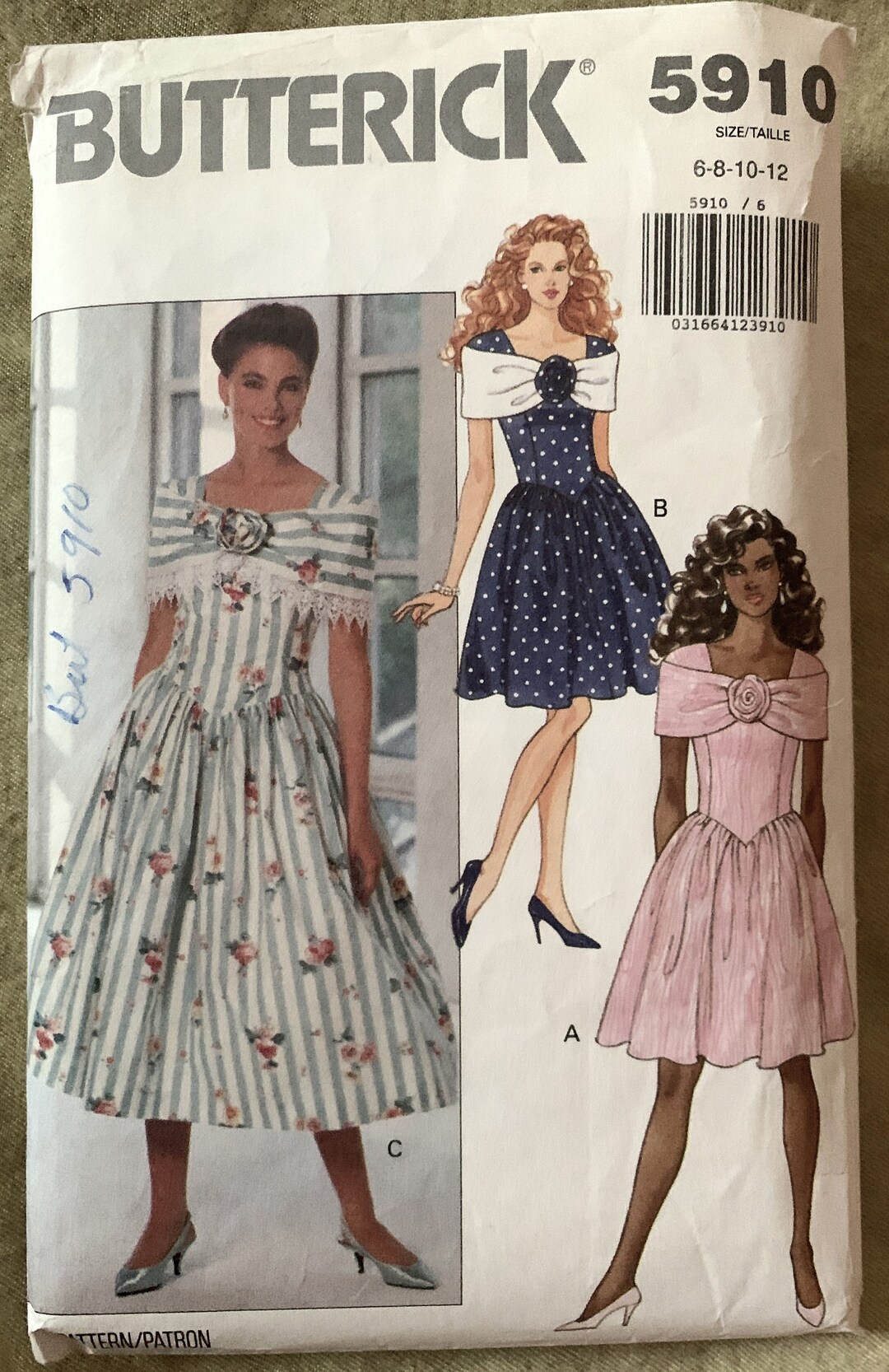 Vintage 1990's Butterick Pattern 5910, Misses' Dress, CUT, Size 6-8-10 ...