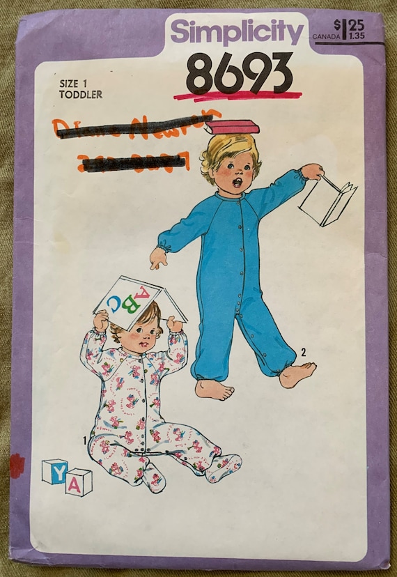 Vintage Simplicity Pattern 8693 Toddlers' Sleeper UNCUT | Etsy