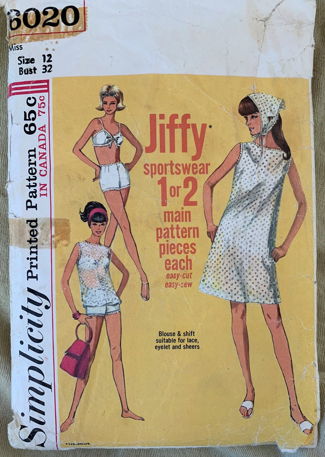 Vintage 1960's Simplicity Pattern 6020, Misses' Jiffy Dress/top/bathing ...