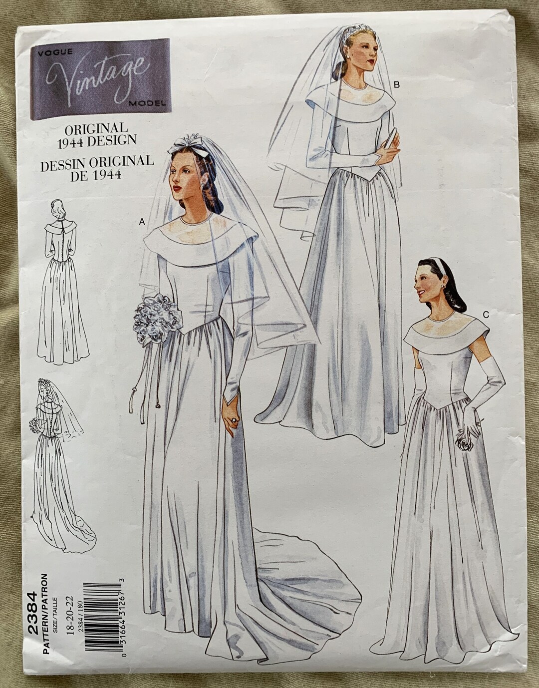 Vogue Vintage Model Pattern 2384, Original 1944 Design, Misses' Wedding ...