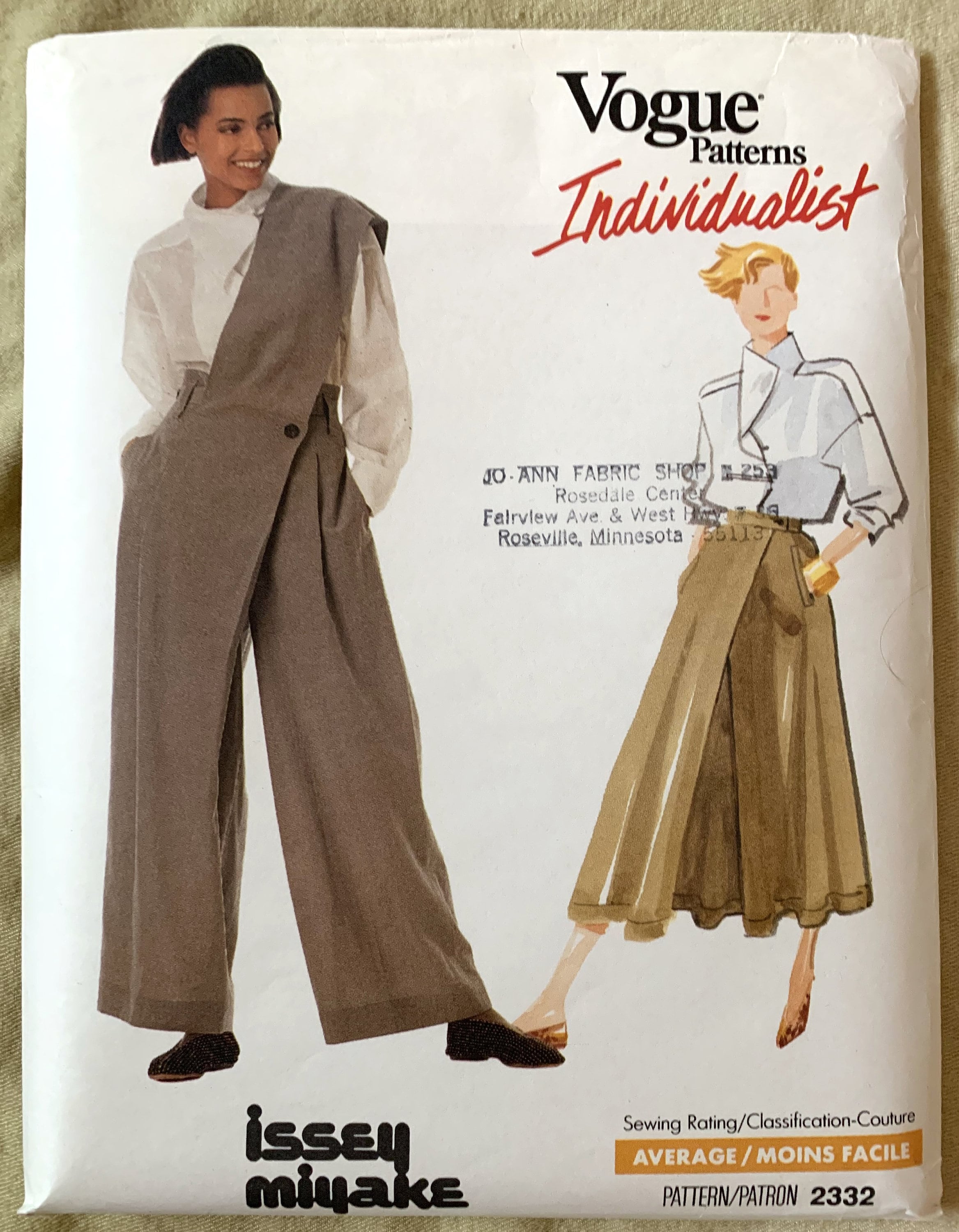 Vintage 1980's Vogue Pattern 2332, Vogue Individualist, Issey Mikaye ...