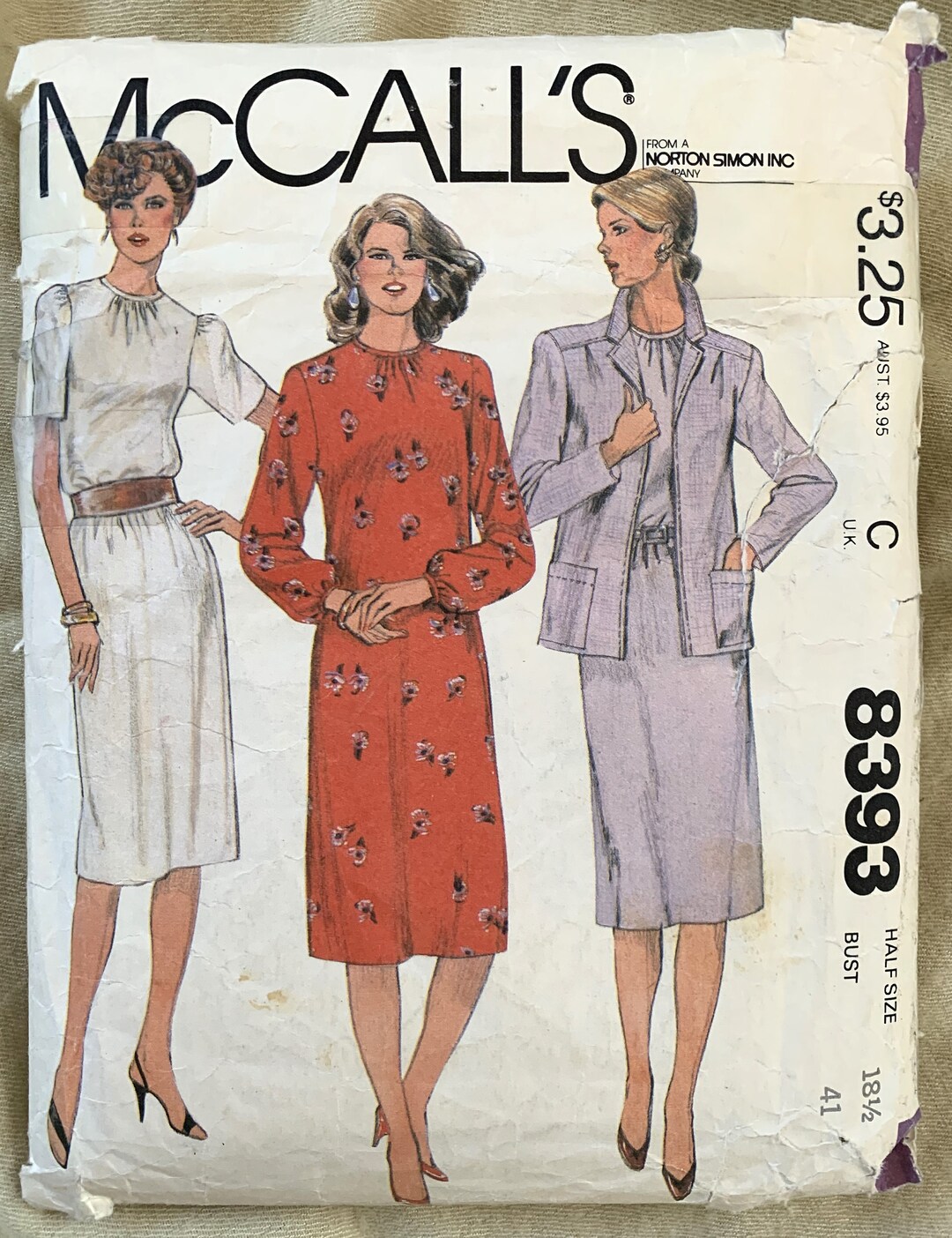 Vintage 1980's Mccall's Pattern 8393, Half Size Jacket and Dress, CUT ...