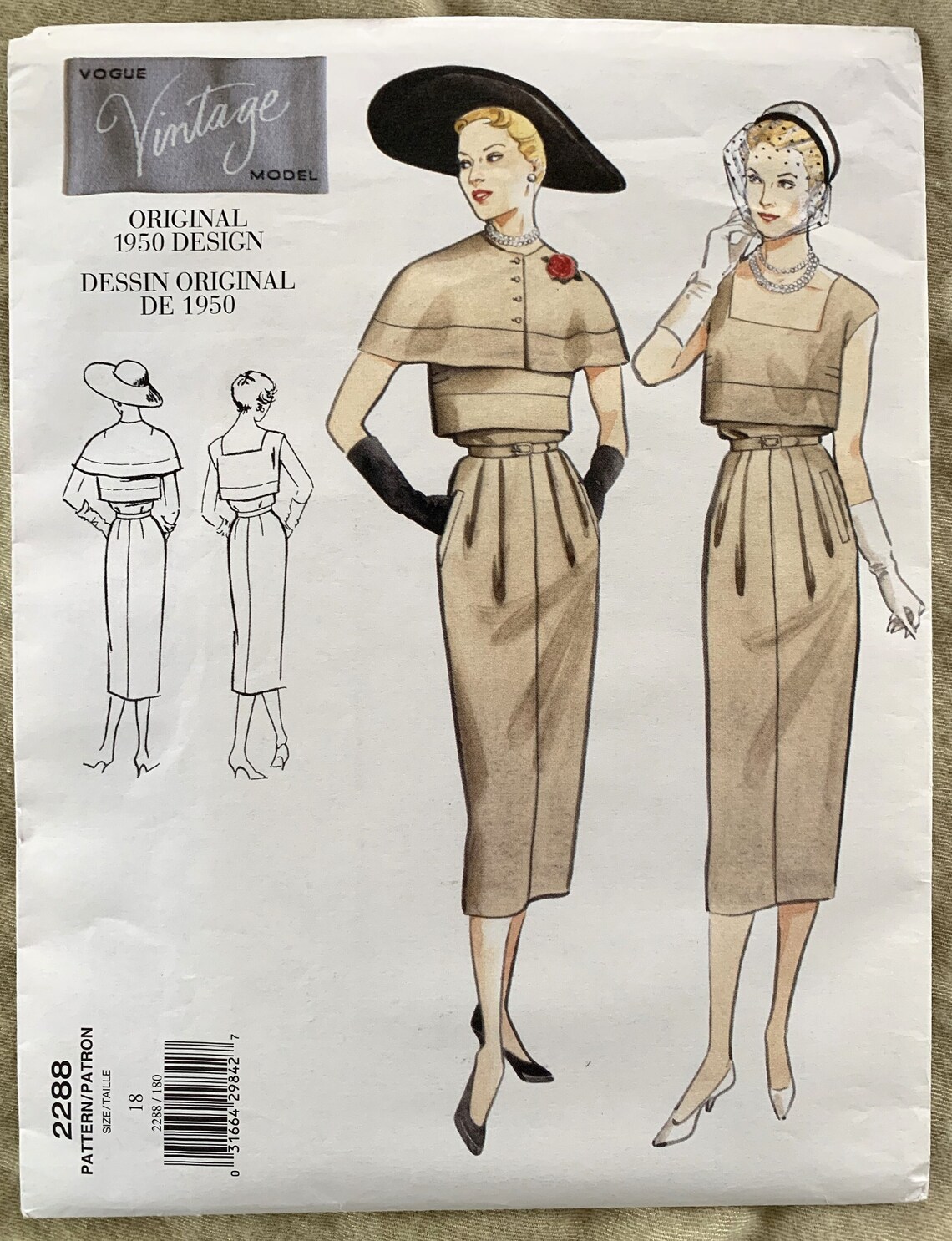 Vogue Vintage Model Pattern 2288, Original 1950 Design, Misses' Capelet ...