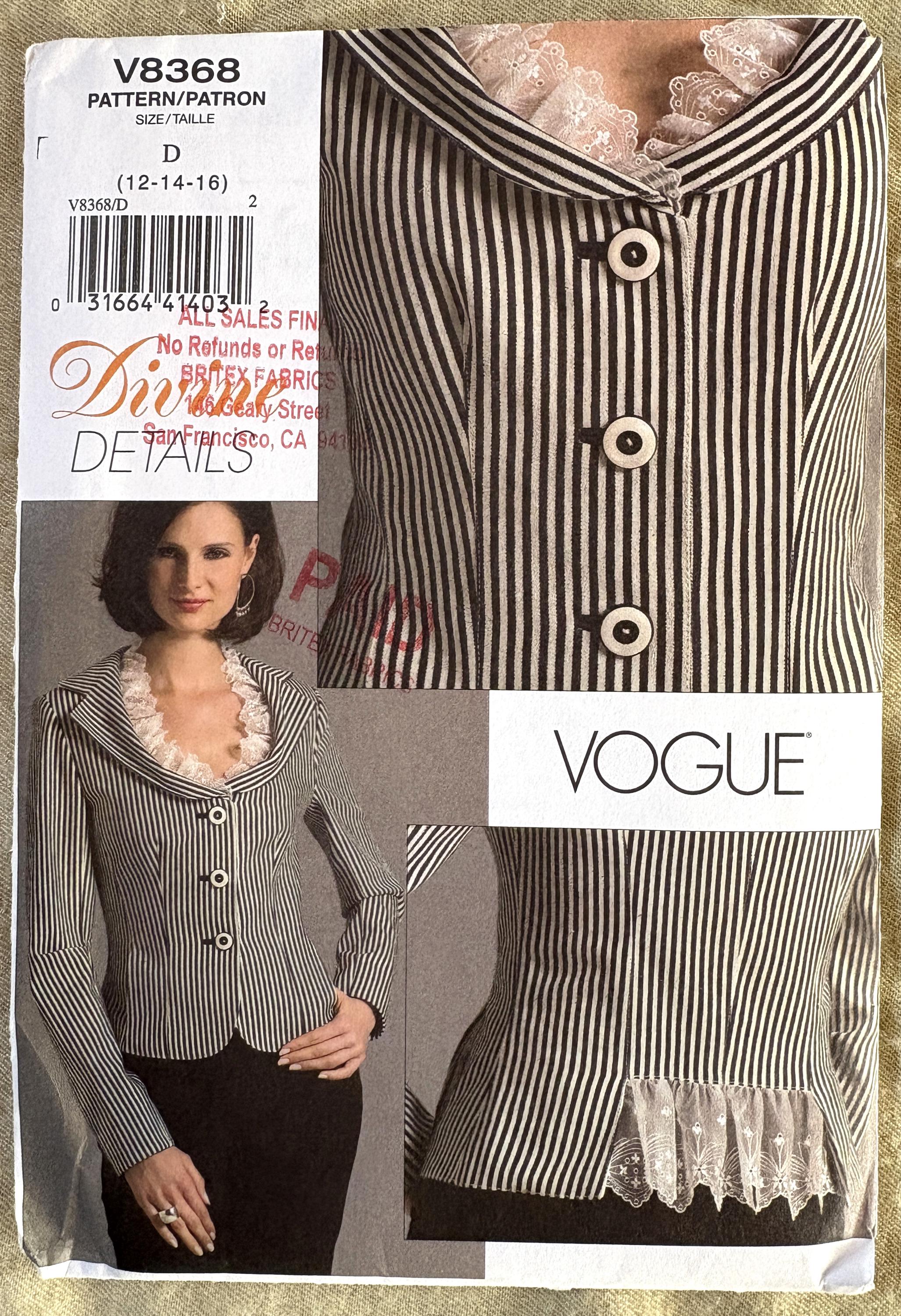 Vogue Pattern V8368, Divine Details, Misses' Jacket, UNCUT/FF, Size D ...
