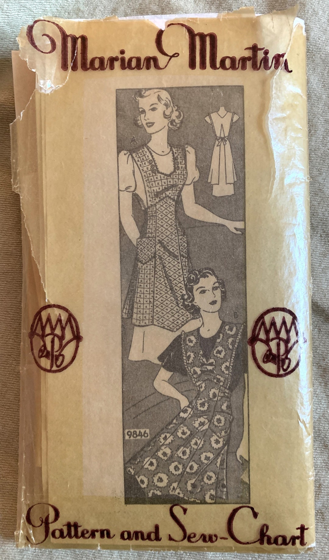 Vintage 1930's Marian Martin Pattern 9846, Misses' Apron, CUT, Size ...