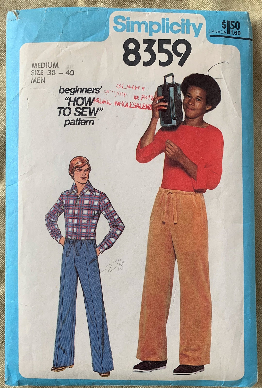 Vintage Simplicity Pattern 8359, "how to Sew" Pattern, MEN'S Drawstring ...