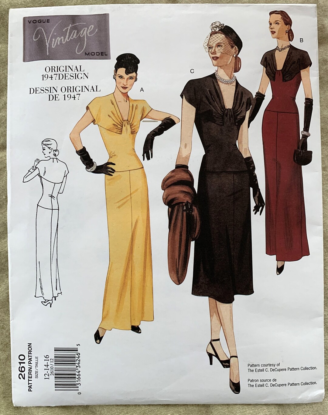 Vogue Vintage Model Pattern 2610, Original 1947 Design, Misses' Dress ...