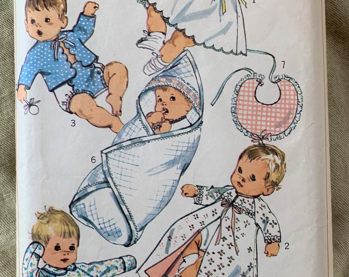 Vintage Simplicity Pattern 8066, NEWBORN Layette (dress, Hat, Kimomo ...