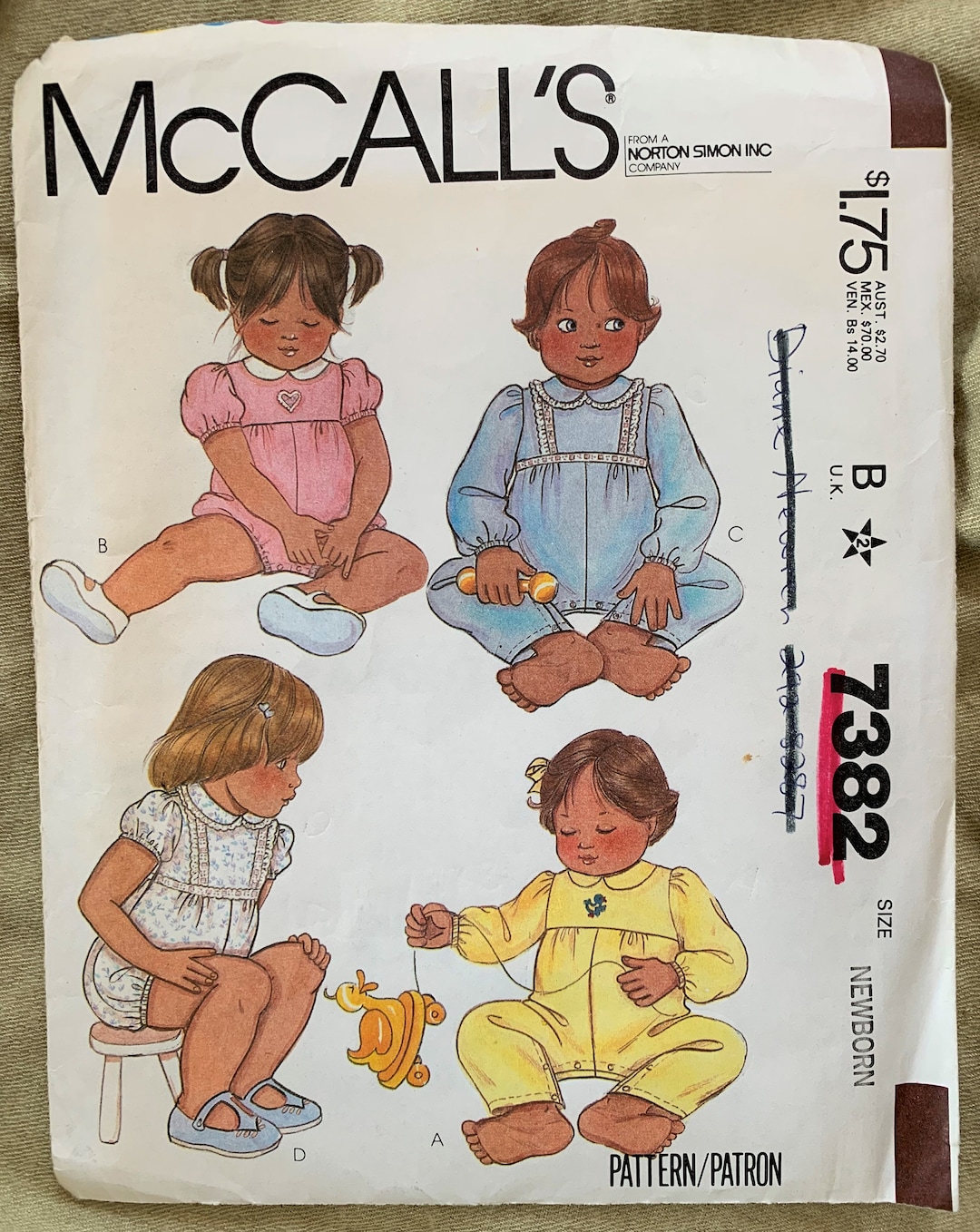 Vintage Mccall's BABY Pattern 7382, Rompers, Size Newborn or Medium ...