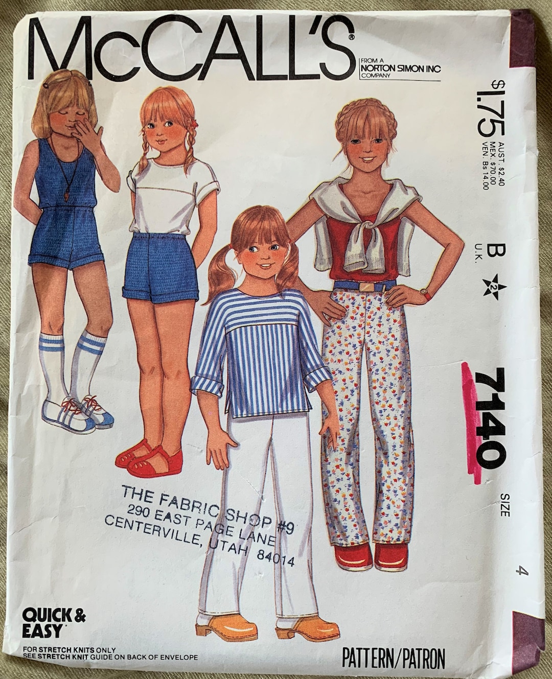 Vintage McCall’s Pattern 7140, Quick and Easy, Girls' Top/T-Shirt/Pants ...