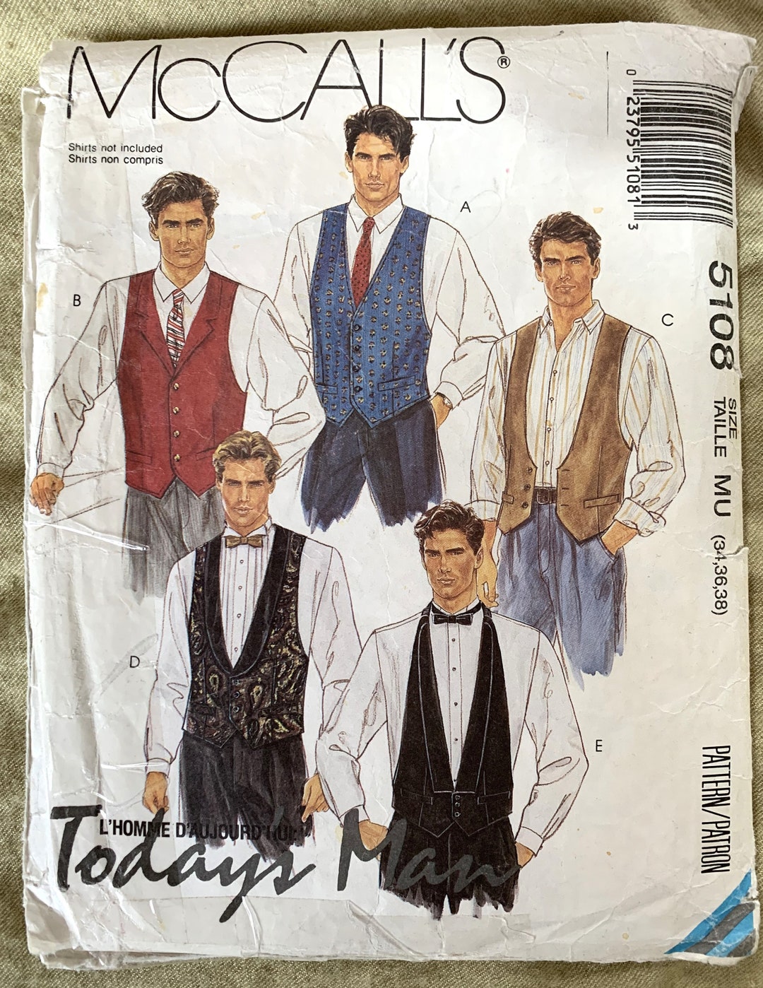Vintage 1990's Mccall's Pattern 5108, Men's Vest/necktie/bow Tie, CUT ...