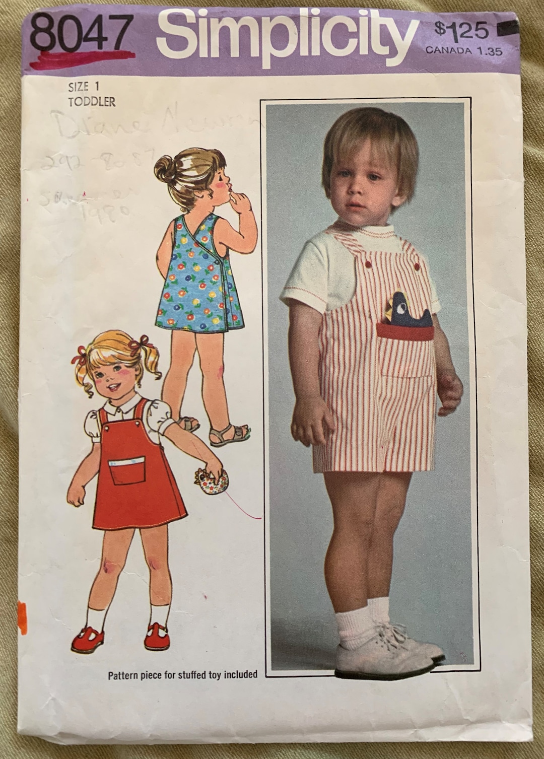 Vintage Simplicity Pattern 8047, Toddlers' Dress/jumper/overalls, CUT ...