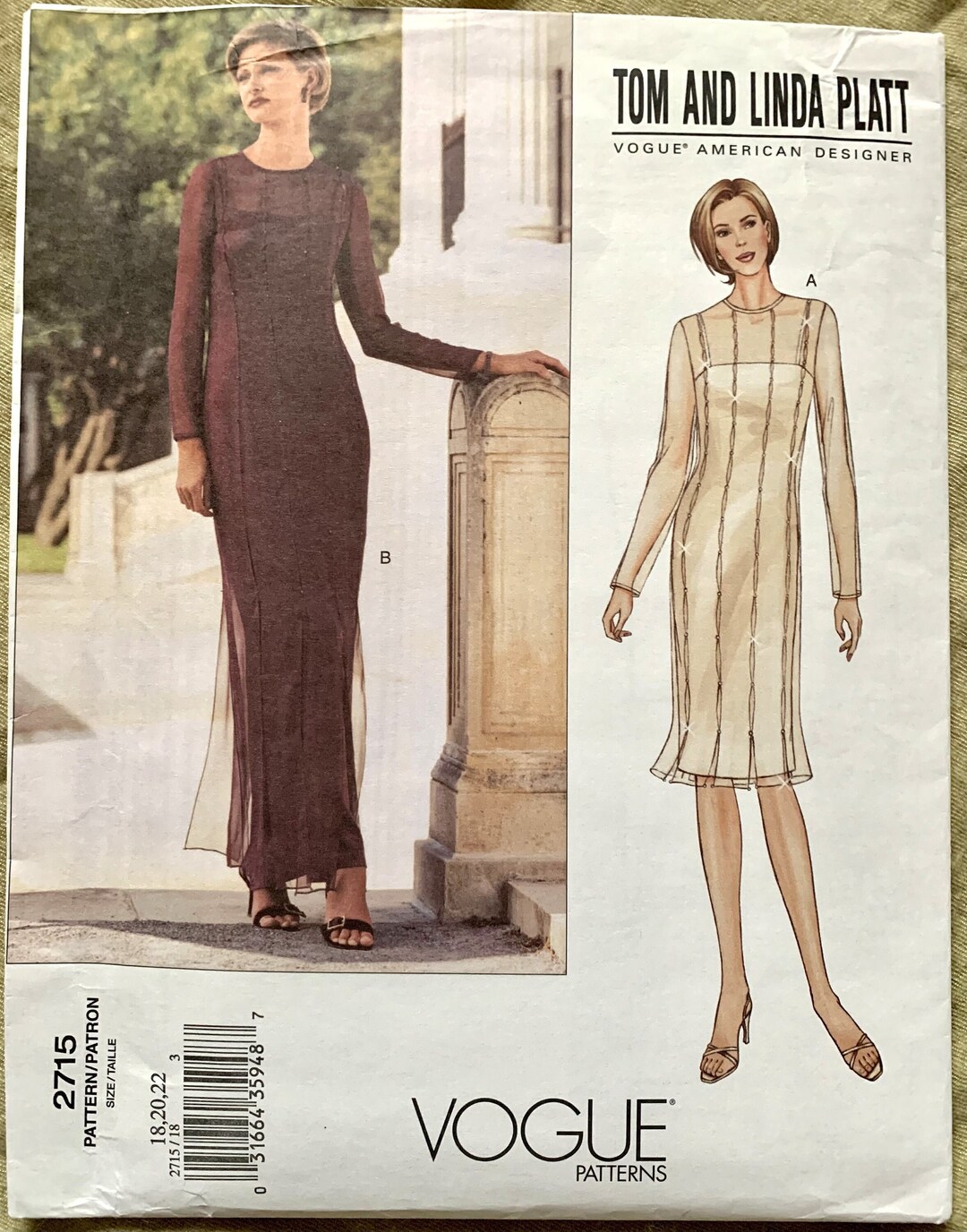 Vintage 2000's Vogue Pattern 2715, Tom and Linda Platt, Misses'/misses ...