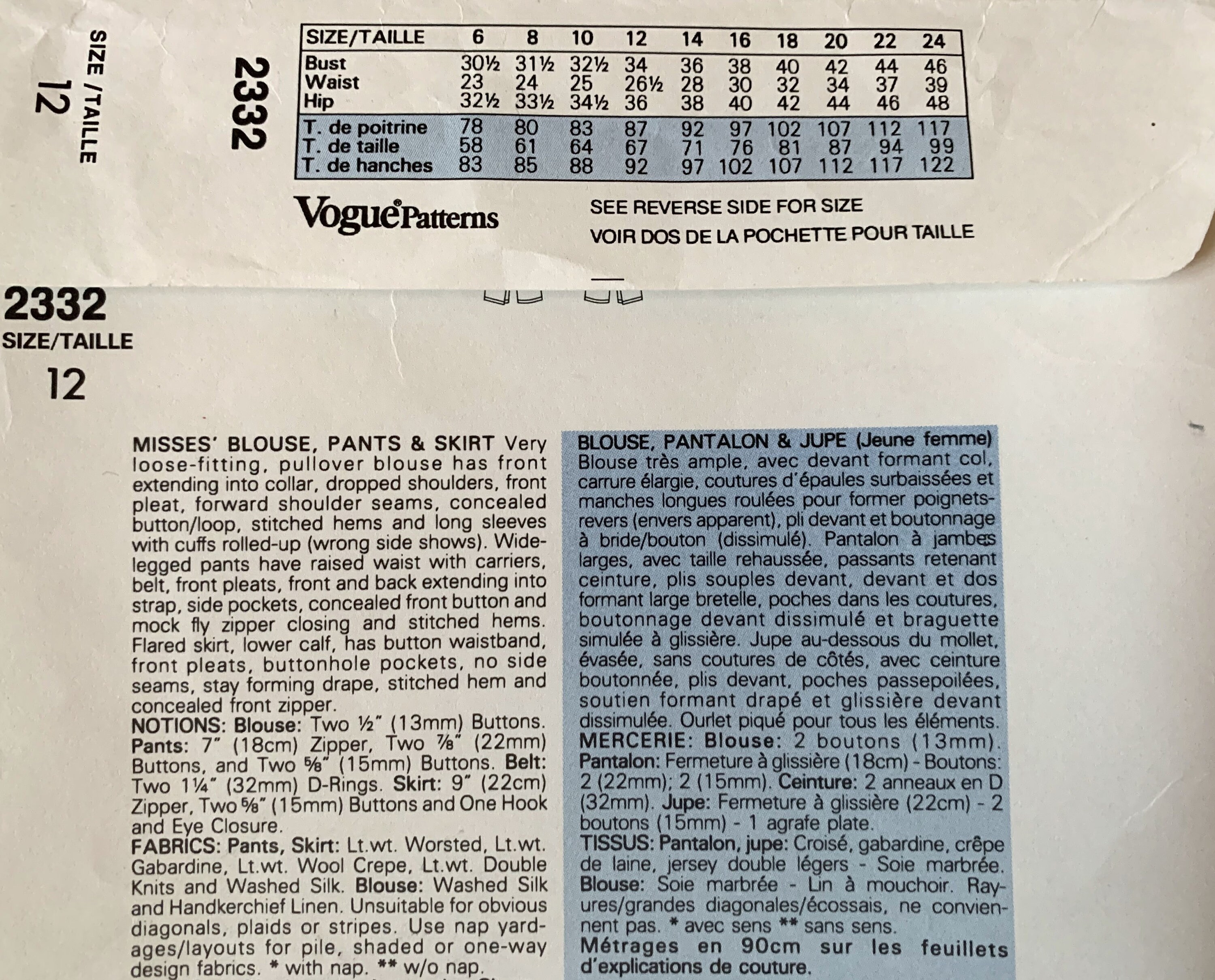 Vintage 1980's Vogue Pattern 2332, Vogue Individualist, Issey Mikaye ...