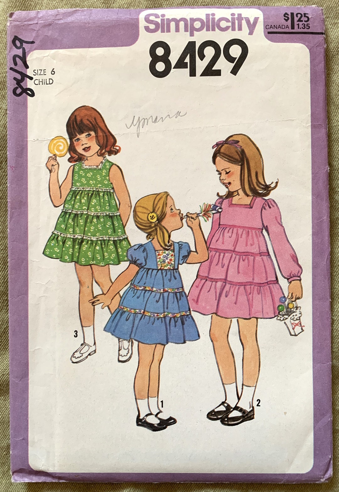 Vintage 1970's Simplicity Pattern 8429, Girl's Dress, UNCUT/FF, Size 6 ...